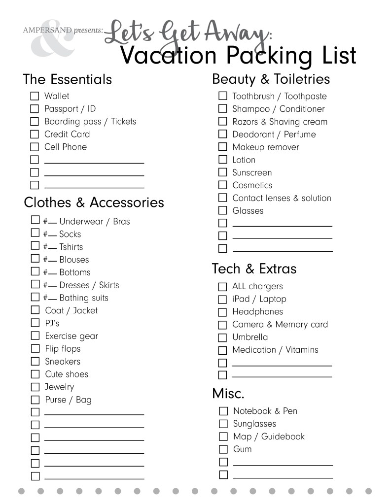 Let’s Get Away: {Free} Printable Packing List – Ampersand